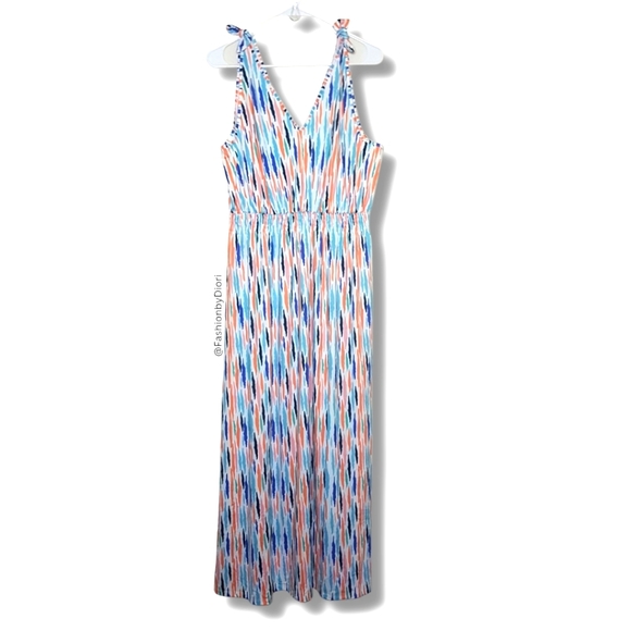Avon | Dresses | Avon Sleeveless Tie Maxi Dress Multi Color Print Vneck ...